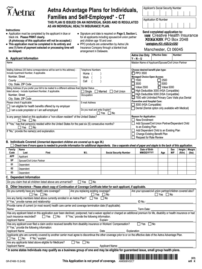 Fillable Online Apply for Aetna Insurance - Creative Health Insurance ...