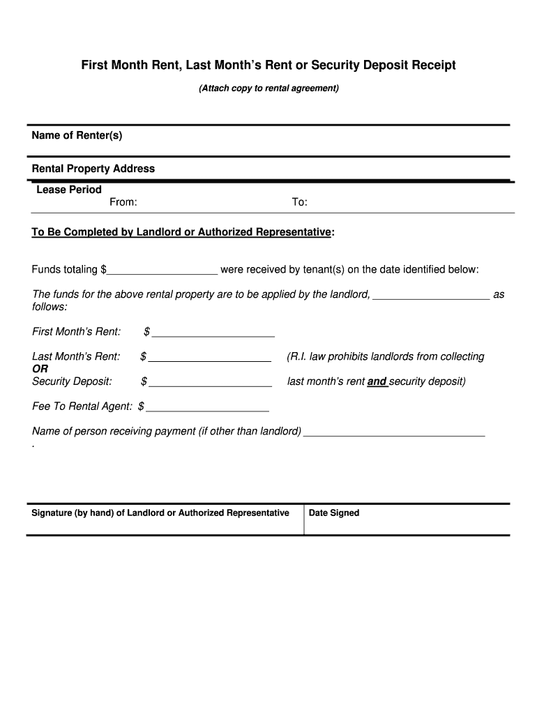 First Month Rent Receipt Fill Online Printable Fillable Blank