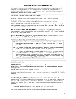 Fillable Online DIRECT DEPOSIT STATEMENT OF EARNINGS Fax Email Print ...