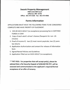Fillable Online Swank Property Management Forms Information Fax Email ...