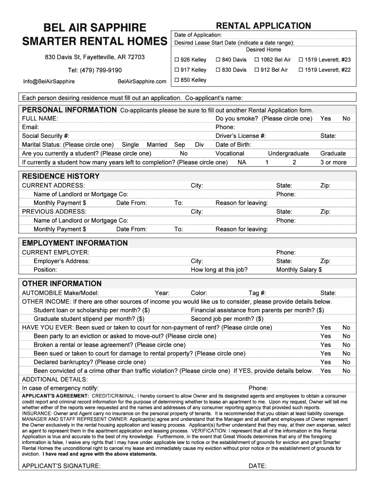 Fillable Online Application - Bel Air Sapphire Fax Email Print - pdfFiller