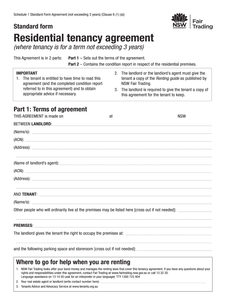 Fillable Online Standard Form Residential Tenancy Agreement Fax Email 