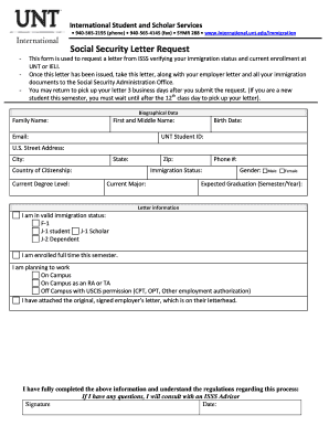 Fillable Online international unt Social Security Letter Request - UNT-International ...