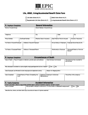 Fillable Online Life and AD&D Claim Form - EPIC Life Insurance Fax ...