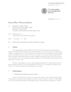 Fillable Online USCIS Policy Regarding Form I-864, Affidavit of Support ...