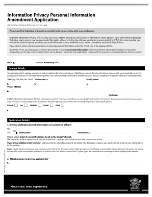 Fillable Online Information Privacy Personal Information Amendment Application. Information ...