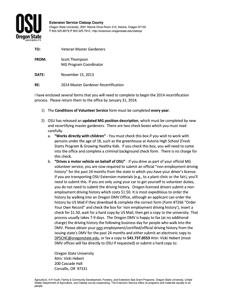 Fillable Online extension oregonstate TO: Veteran Master Gardeners FROM ...