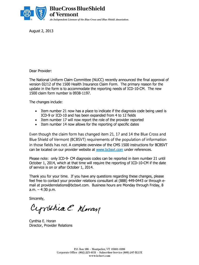 Fillable Online August 2, 2013 Dear Provider: The National Uniform ...