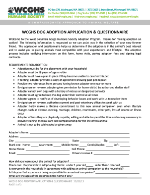 Fillable Online wcghs WCGHS DOG ADOPTION APPLICATION & QUESTIONNAIRE ...