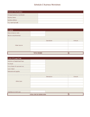 Fillable Online Schedule C Business Worksheet Fax Email Print - pdfFiller