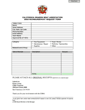 Fillable Online PLEASE ATTACH ALL ORIGINAL RECEIPTS - California Dragon ...