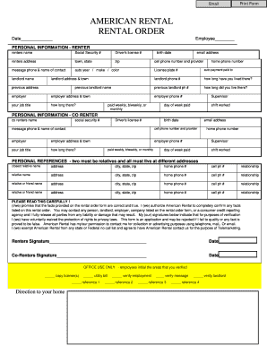 Fillable Online AMERICAN RENTAL RENTAL ORDER Fax Email Print - pdfFiller