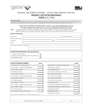 Fillable Online 2013 NAPLAN request for extra materials form ...