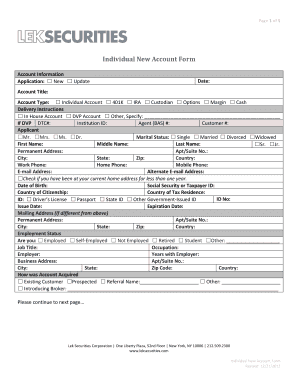 Fillable Online Individual New Account Form - Lek Securities Fax Email ...