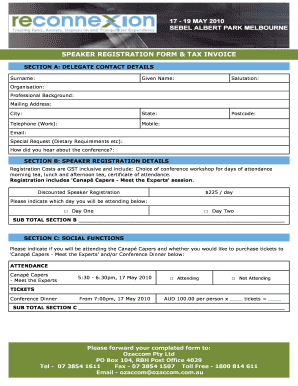 Fillable Online SPEAKER REGISTRATION FORM & TAX INVOICE - ozaccom.com ...