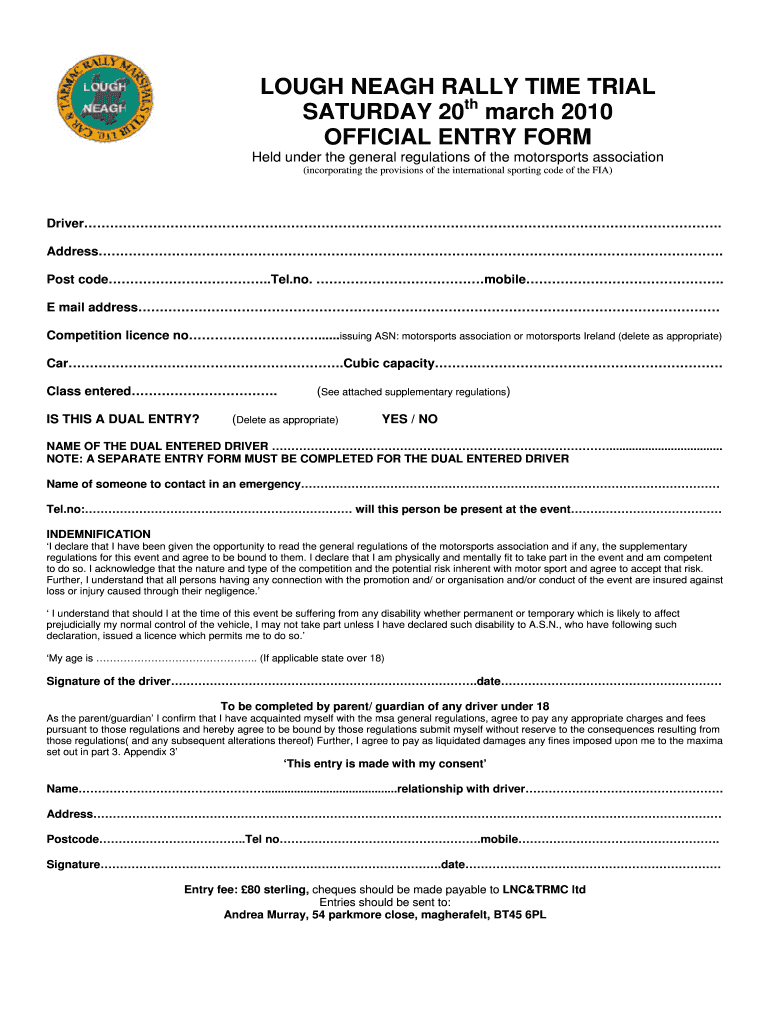 Fillable Online outdoor%20services%20time%20trial%20entry%20form1.doc ...