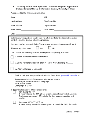 Fillable Online K-12 LIS Licensure Program application - University of ...