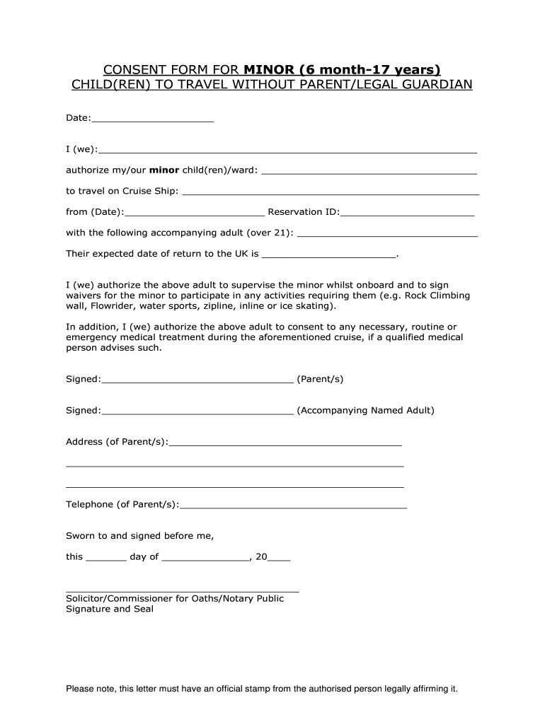 UK Consent Form For Minor Fill And Sign Printable Template Online 