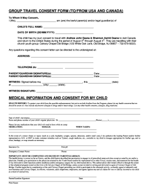 Fillable Online Group travel consent form (to/from usa and canada ...