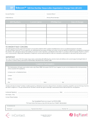 Fillable Online Toll-Free Responsible Organization Change Form - Nu Skin Fax Email Print - pdfFiller