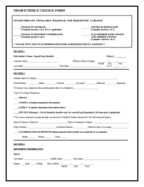 Fillable Online SMARTCHOICE CHANGE FORM Fax Email Print - pdfFiller