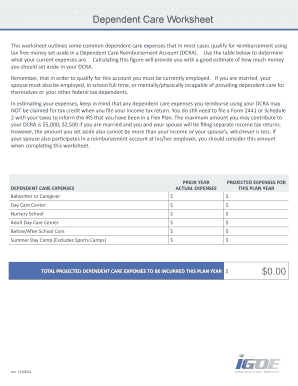 Fillable Online Dependent Care Worksheet Interactive Fax Email Print ...