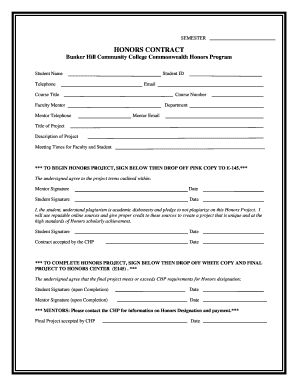 Fillable Online bhcc Honors Contract Form - Bunker Hill Community College - bhcc Fax Email Print ...
