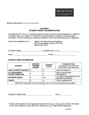 Fillable Online bu STUDENT ASSET DOCUMENTATION - bu Fax Email Print ...