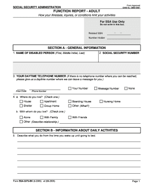 Fillable Online FUNCTION REPORT - ADULT - Form SSA-3373-BK - The ...