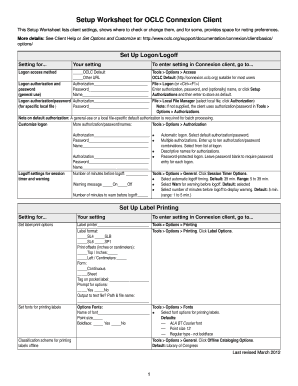 Fillable Online oclc Setup bWorksheetb for OCLC Connexion Client Fax ...