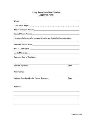 Fillable Online Long Term Substitute Teacher Approval Form Fax Email ...