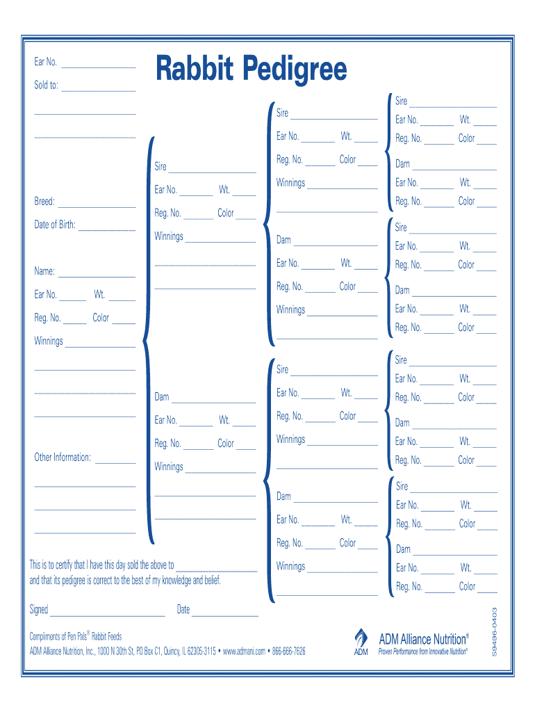 Rabbit Pedigree Template Fill Online Printable Fillable Blank 