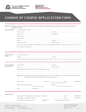 Fillable Online CHANGE OF COURSE APPLICATION FORM - ETI Fax Email Print ...