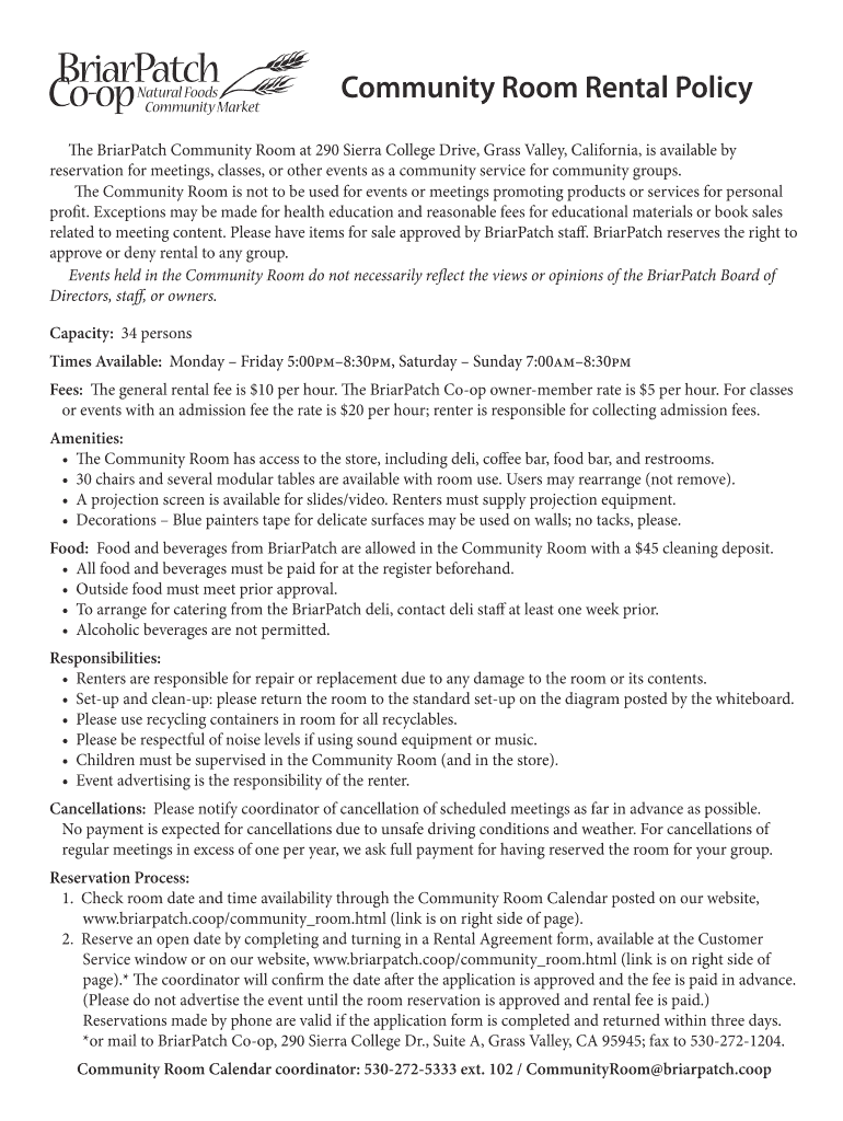 Fillable Online Community Room Rental Policy Fax Email Print - pdfFiller
