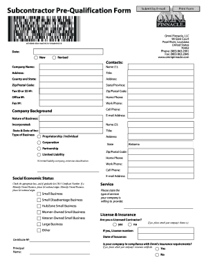 Fillable Online Subcontractor Pre-Qualification Form - Omni Pinnacle ...