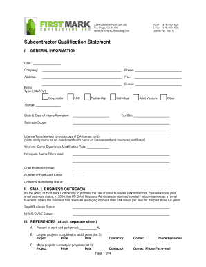 Fillable Online BSubcontractorb Qualification Statement - FirstMark Fax Email Print - pdfFiller