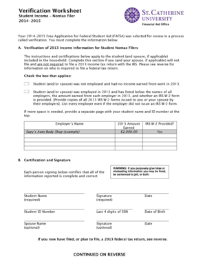 Fillable Online minerva stkate 2009 2010 STUDENT TAX FORM VERIFICATION ...