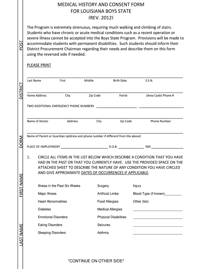 Fillable Online Medical Form - American Legion Department of Louisiana Fax Email Print - pdfFiller