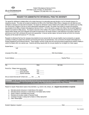 Fillable Online odu Request for Administrative Withdrawal form Fax Email Print - pdfFiller