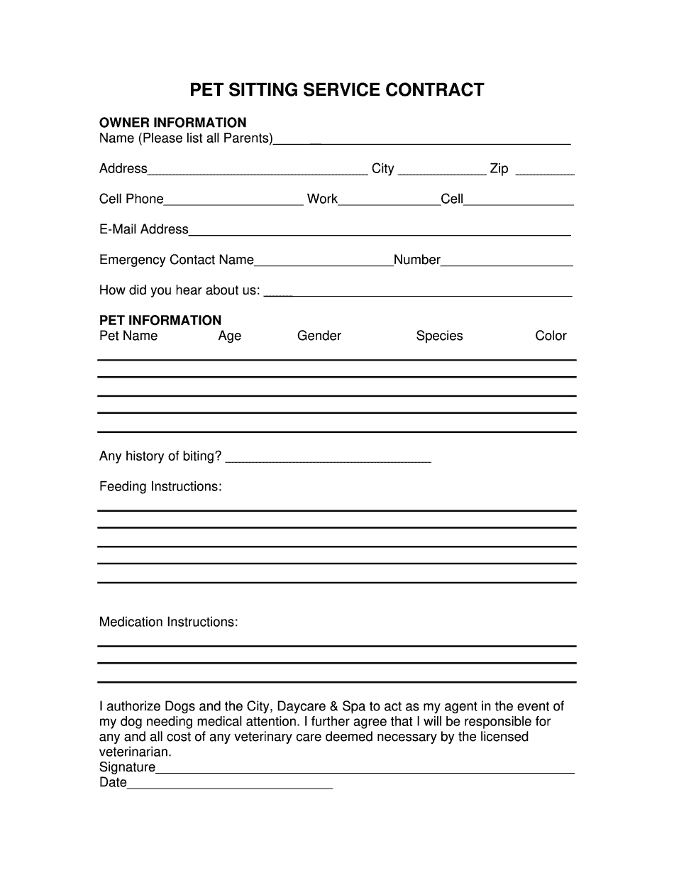 Pet Sitting Contract Template Fill Edit Printable PDF Forms Online Pet Sitting Contract Template Fill Edit Printable PDF Forms Online
