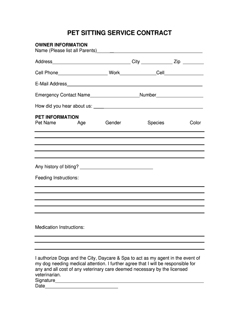 Pet Sitting Contract Fill Out Sign Online DocHub