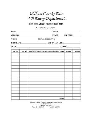 Fillable Online Oldham County Fair Registration Form Fax Email Print ...