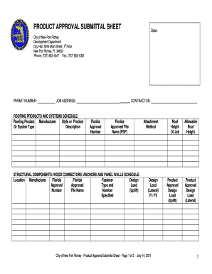 Fillable Online City of new port richey product approval submittal sheet Fax Email Print - pdfFiller