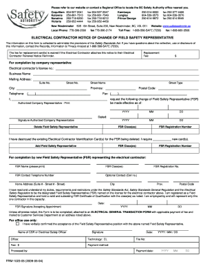 Fillable Online Electrical contractor notice of change of field safety representative Fax Email ...