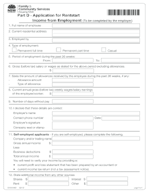 Fillable Online Application for Rentstart - Income from Employment Form ...