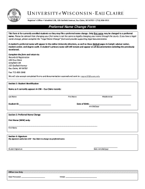 Fillable Online uwec Preferred Name Change Form - University of ...