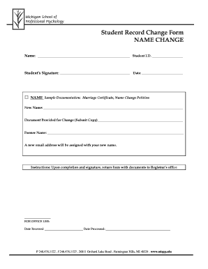 Fillable Online Student Record Change Form NAME CHANGE Name: Student I ...