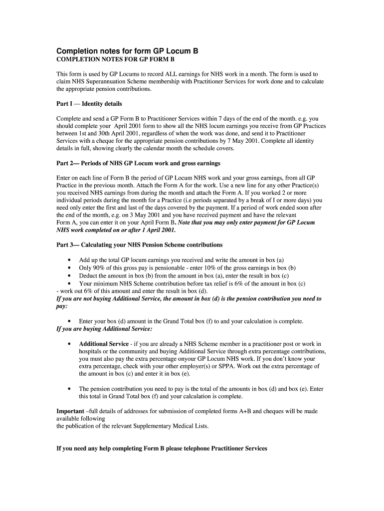 Fillable Online Completion notes for form GP Locum B Fax Email Print ...