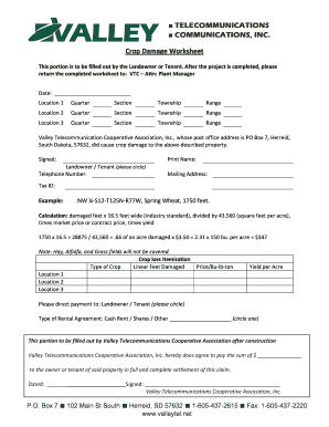 Fillable Online Crop Damage Form (Fillable) - Valley Tel Communications ...