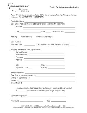 Fillable Online Credit Card Authorization Full Payment Form.pmd - Bob ...